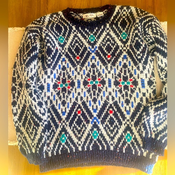 Sweaters | Vintage Sweater Bold Ikat Print Geometric Blue White Large ...